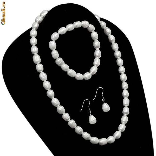 set perle naturale de cultura si argint : cercei,bratara,colier ...