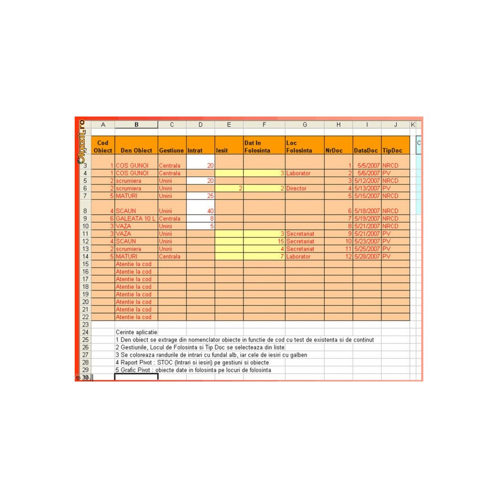 Proiect Excel - Obiecte de inventar | arhiva Okazii.ro