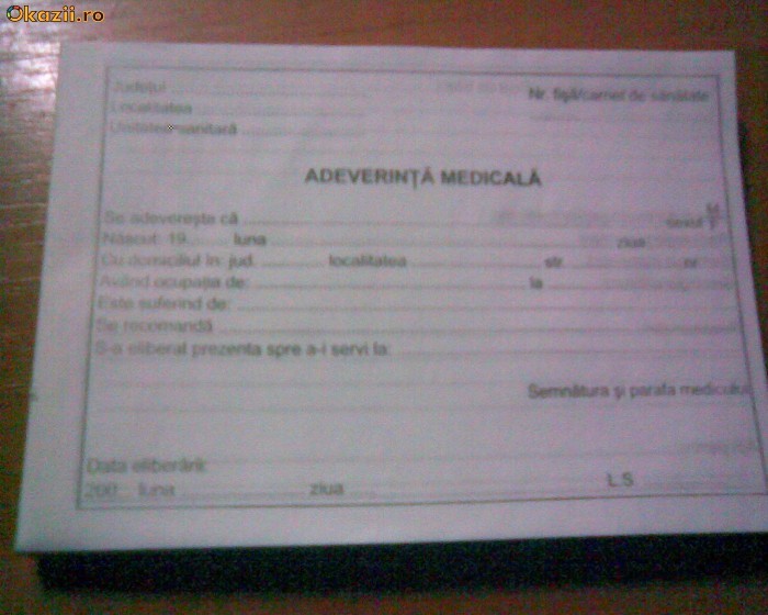 Motivari - Adeverinta Medicala | arhiva Okazii.ro