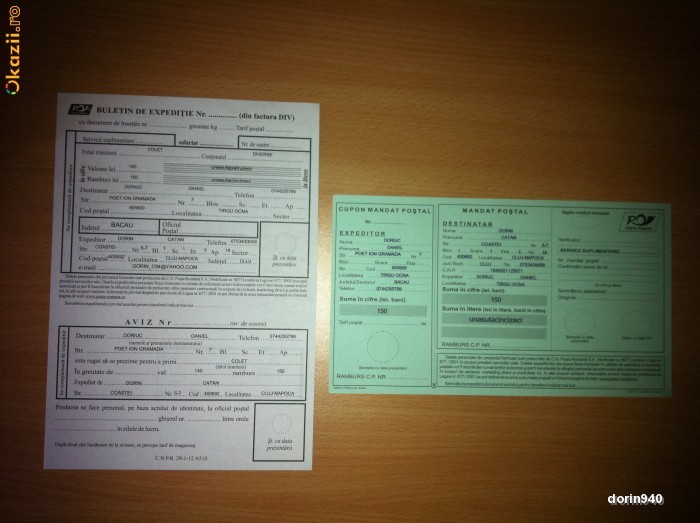 Buletin de expeditie, mandat postal, pentru posta romana | arhiva Okazii.ro