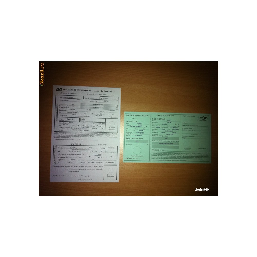 Buletin de expeditie, mandat postal, pentru posta romana | arhiva Okazii.ro