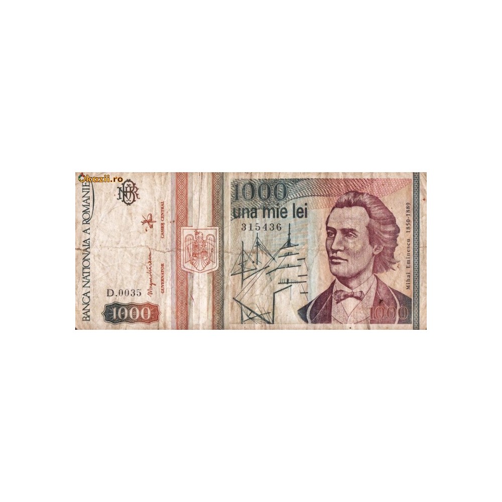 BANCNOTA 1000 LEI MIHAI EMINESCU MAI 1993 | Okazii.ro