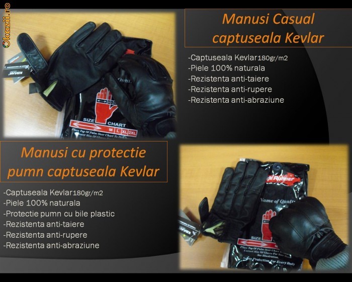 Manusi Piele naturala protectie Kevlar DuPont Anti-taiere marca ...