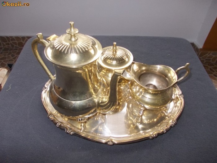 SET CEAINIC DIN BRONZ CU TAVA DIN ARGINT | arhiva Okazii.ro