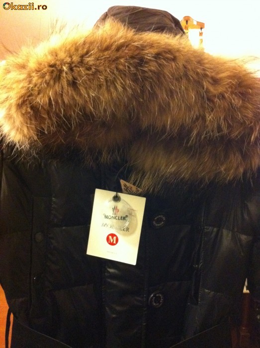 GEACA MONCLER NEAGRA, LUNGA, GLUGA CU BLANA NATURALA | arhiva Okazii.ro