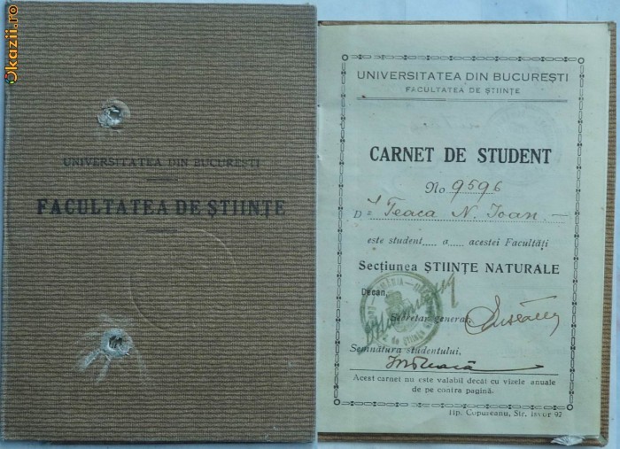 Universitatea din Bucuresti , Facultatea de Stiinte , Sectiunea Stiinte ...