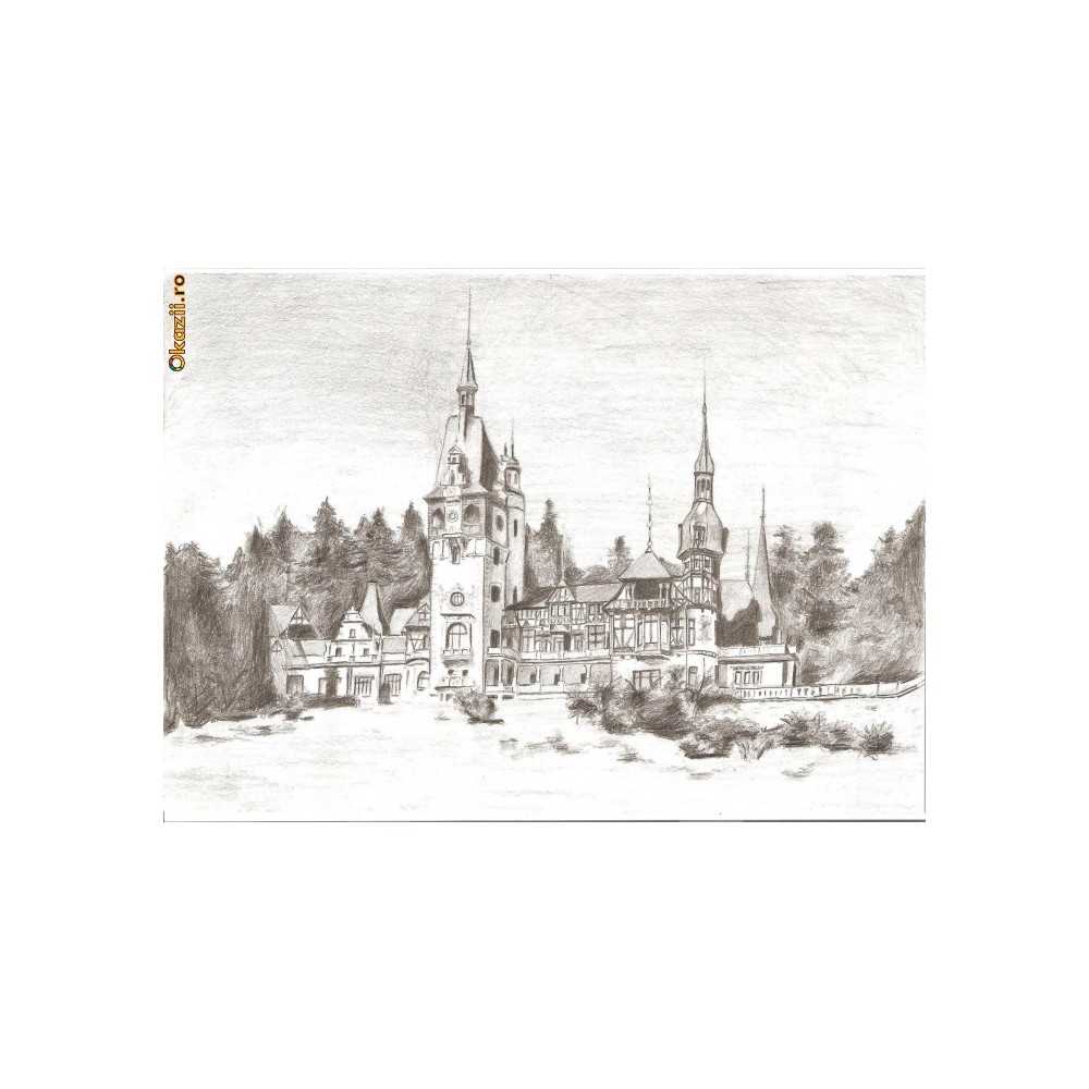 castelul peles desen grafic in creion | arhiva Okazii.ro