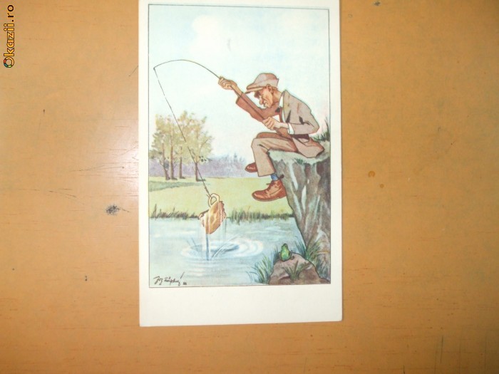 Carte postala caricatura desen ilustrator pescuit | arhiva Okazii.ro