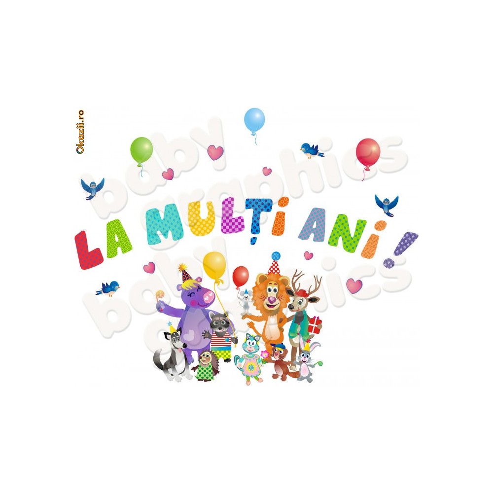 La multi ani! cu animalute - stickere perete (wall stickers ...