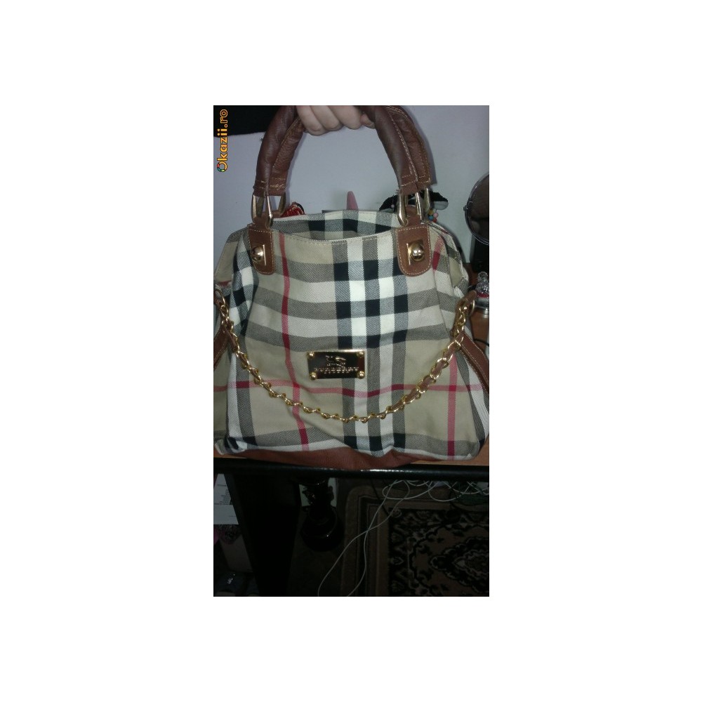 Geanta burberry, Geanta plic de mana, Argintiu, Piele | Okazii.ro