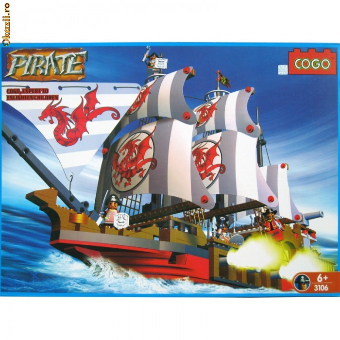 Corabie pirati tip Lego 630 de piese. cod 3106 - Dimensiunile ...