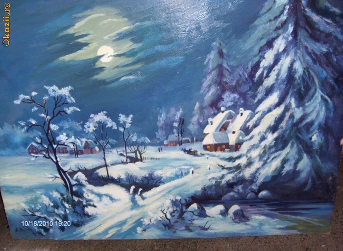 PICTURA PEISAJ DE IARNA U/C SEMNAT A.B. | arhiva Okazii.ro