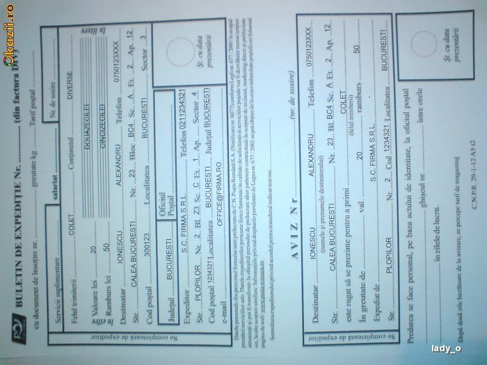 Aplicatie completat formulare postale: Buletin de Expeditie, Mandat ...