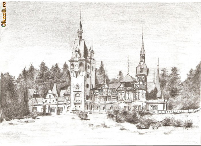 castelul peles desen grafic in creion | arhiva Okazii.ro