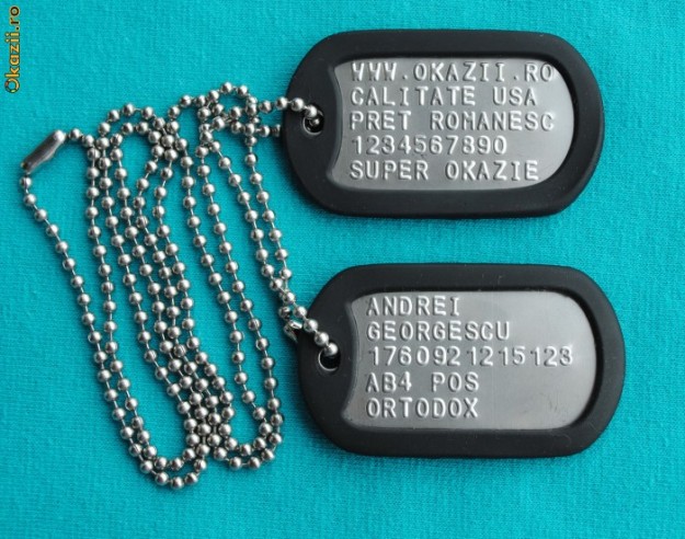 DOG TAG U.S. ARMY ORIGINAL, PERSONALIZAT GRATUIT, 28 RON CEL MAI MIC ...