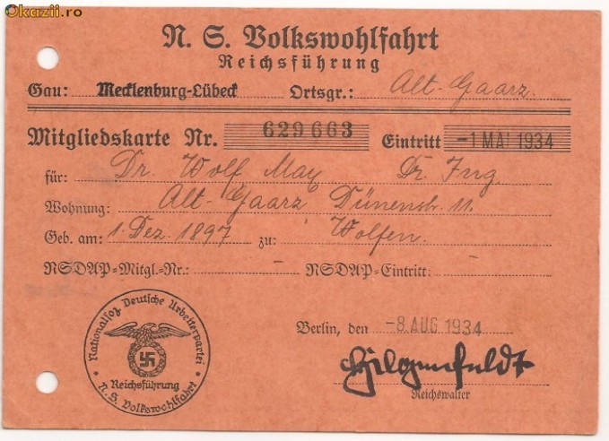 Carnet de membru NSDAP ( Partidul Nazist ) - Timbre 1934/36 | arhiva ...