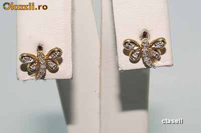 Cercei in forma de LIBELULA aur 14K si 20 DIAMANTE | arhiva Okazii.ro