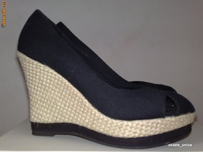 SANDALE PLATFORME SEXY STRADIVARIUS BY ZARA, NEGRE, PANZA+ RAFIE, 38 ...