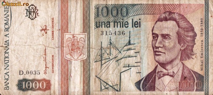 Bancnota 1000 lei mihai eminescu - Cumpara cu incredere de pe Okazii.ro.