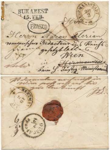 RFL ROMANIA via Sibiu, TRANSILVANIA cca 1850 plic posta austriaca ...