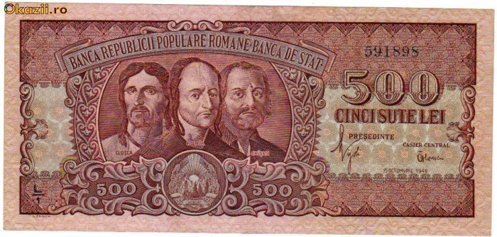 * Bancnota 500 lei 1949 Horea, Closca si Crisan | arhiva Okazii.ro