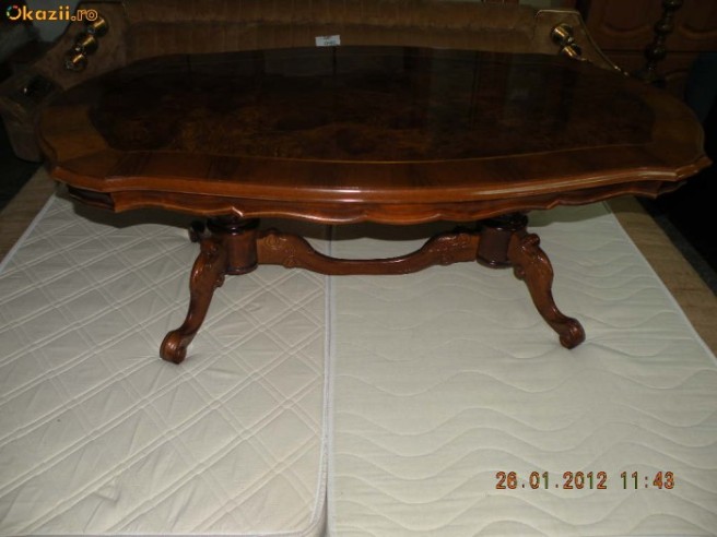 masuta cafea / masuta sufragerie stil sculptata intarsii cires si ...