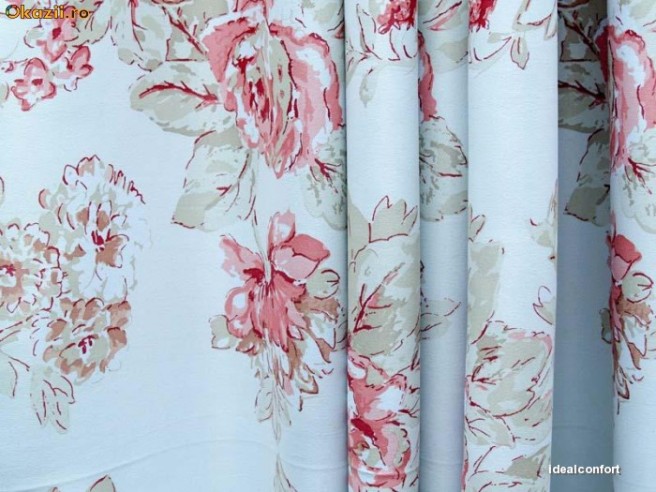 Draperie / Draperii Hawaii Crem Deschis cu Flori Rosii H901D | arhiva ...