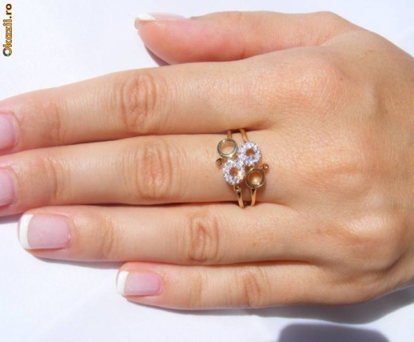 Inel designer aur 14K, 2.9g, model unicat cerculete ornat cu 12 ...