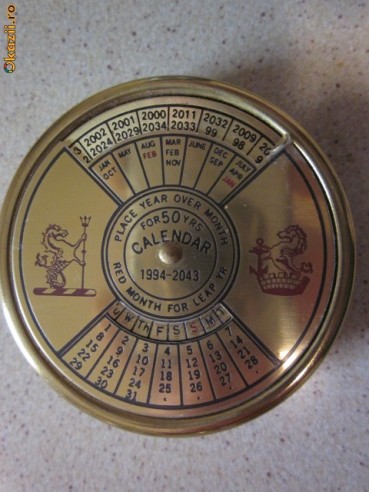 Calendar vechi englezesc din alama pana in anul 2043 | arhiva Okazii.ro