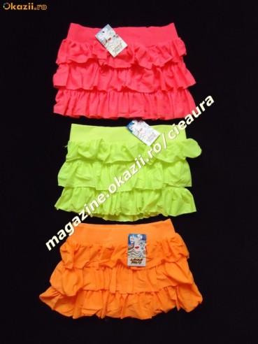 Fusta Mini Neon Volane Bumbac Vara Plaja Club Verde Orange Roz S M L ...
