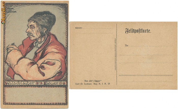 Ilustrata 1917 ROMANIA Taran roman port popular cliseu dupa ilustrator ...