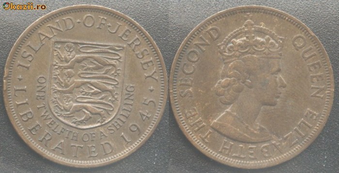 Jersey,Anglia 1/12 SHILLING 1945,patina superba | Okazii.ro
