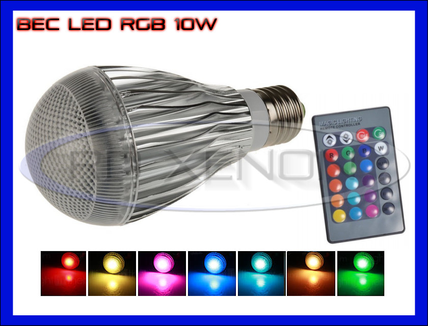 BEC LED E27 10W RGB MULTICOLOR - CU TELECOMANDA - 16 CULORI - 220V ...