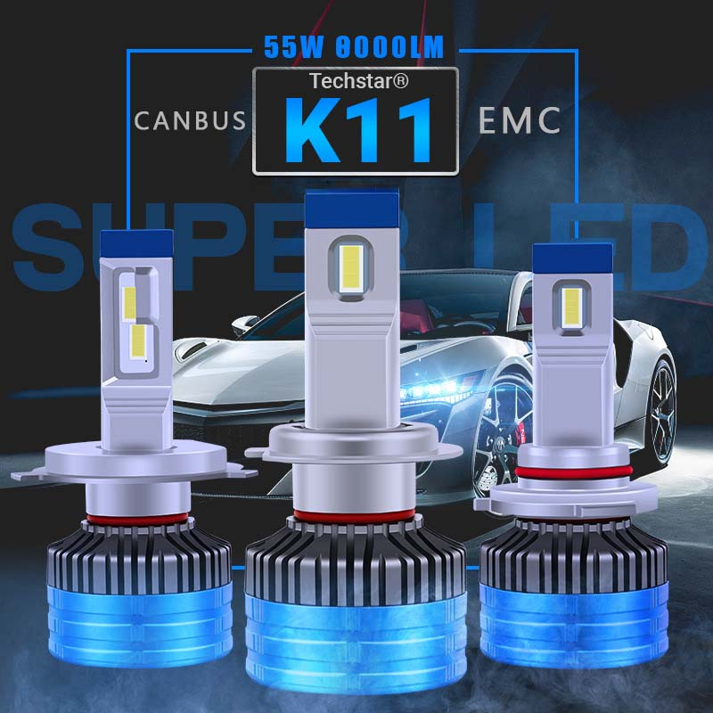 Set 2 LED-uri Auto Techstar? K11, H7, 55w, 8000 Lumeni, 6500K, AUTO, 12 ...