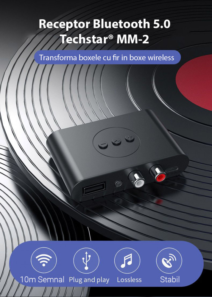 Resigilat Receptor Bluetooth Techstar? MM-2, Bluetooth 5.0, Interfata ...
