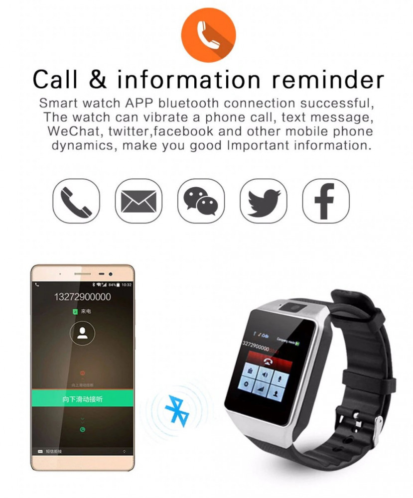 Smartwatch Mtk DZ09 cu Bluetooth si Camera Foto, Compatibil SIM si ...