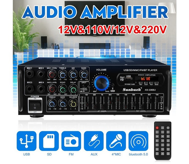 Amplificator stereo 12V/220V 2000W Radio USB SD bluetooth 5.0 | arhiva ...