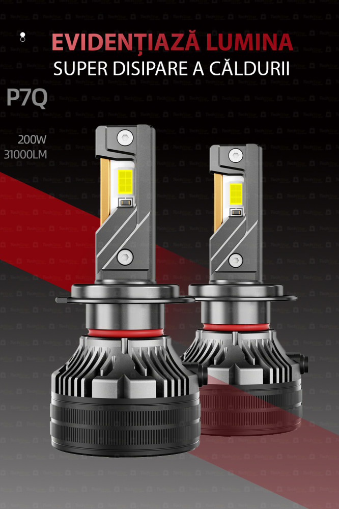Set 2 LED-Uri Auto Techstar? P7Q, H4, 200W, 31000 Lumeni, 6000K, 12-24V ...