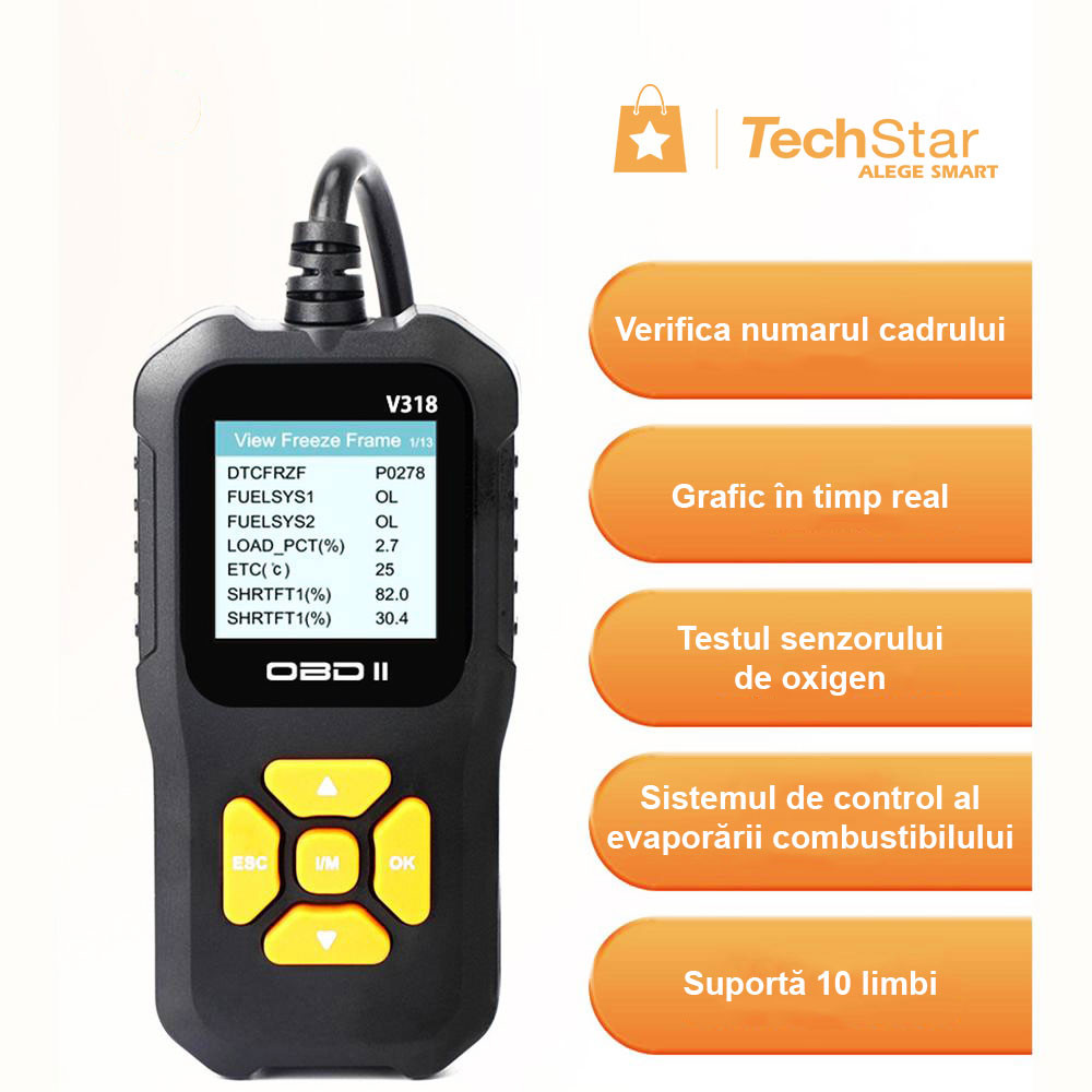 Tester diagnoza auto Techstar? V318, Citire/Stergere coduri de eroare ...