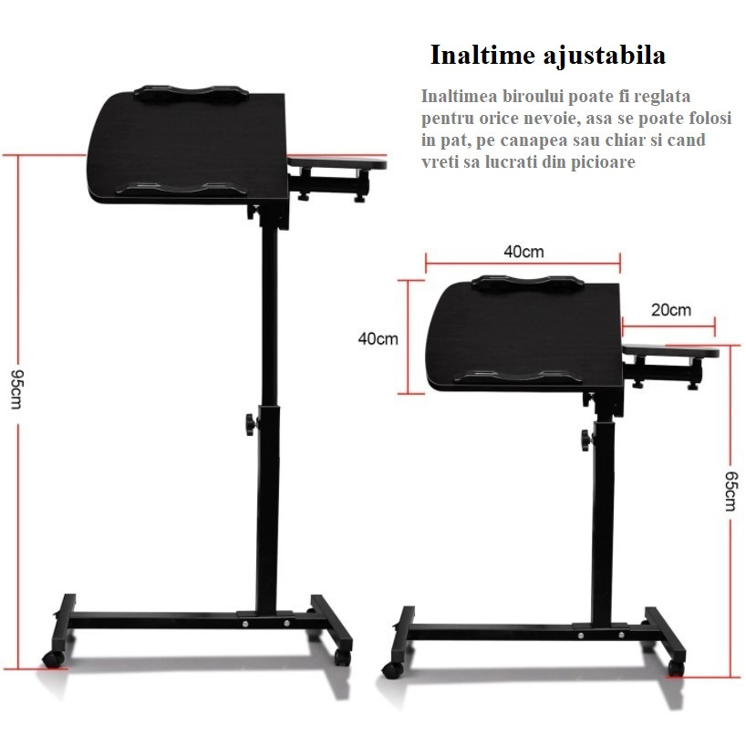 Masa Laptop Neagra, Reglabila. Cu Roti, Design Elegant | arhiva Okazii.ro