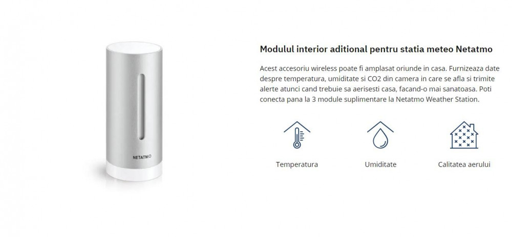 Modul interior aditional Wi-Fi pentru statia meteo Netatmo Weather ...