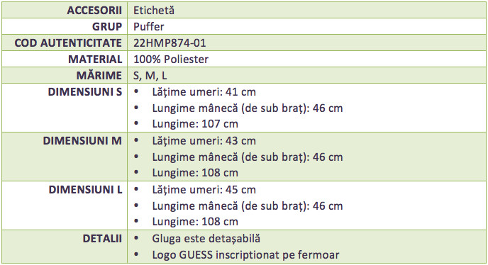Geaca GUESS Lunga Puffer - Geci de Iarna, Dama, Femei - 100% AUTENTIC ...