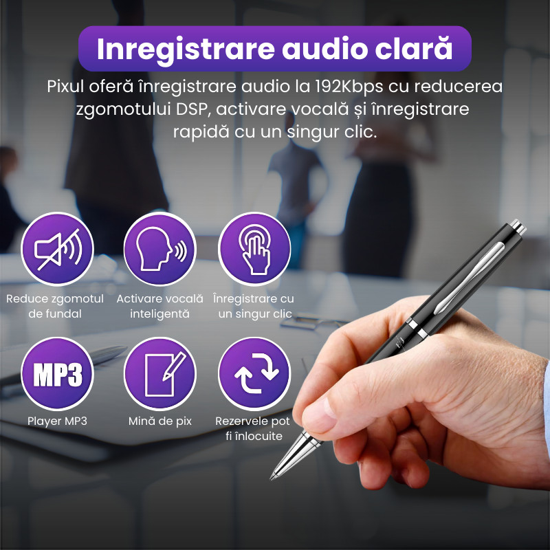 Pix cu microfon ascuns, activare vocala, MP3 Player, negru - 16 GB ...