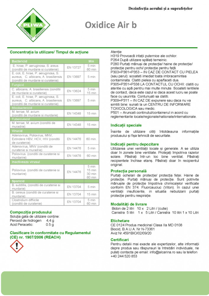 Dezinfectant Oxidice Air B Pliwa aer si microflora 1 Litru | arhiva ...