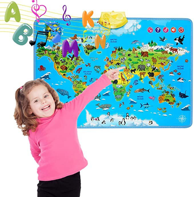 Harta interactiva cu animalele lumii, cu sunete, educationala si ...