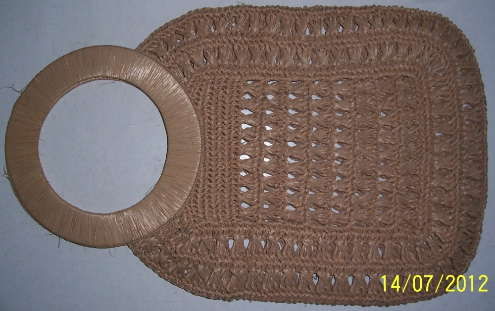 VINTAGE-poseta/plasa crosetata manual din rafie, cu manere rotunde ...