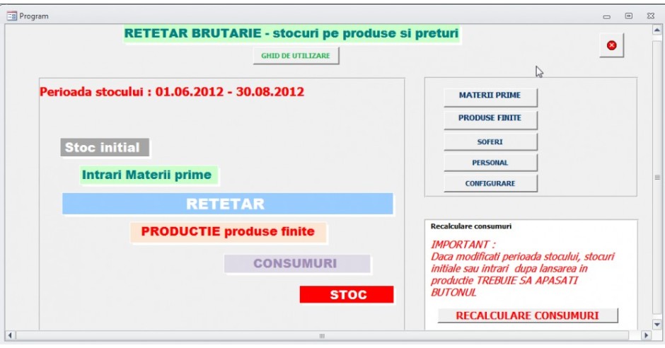 Program gestiune stocuri de materii prime (pe preturi de intrare) cu ...