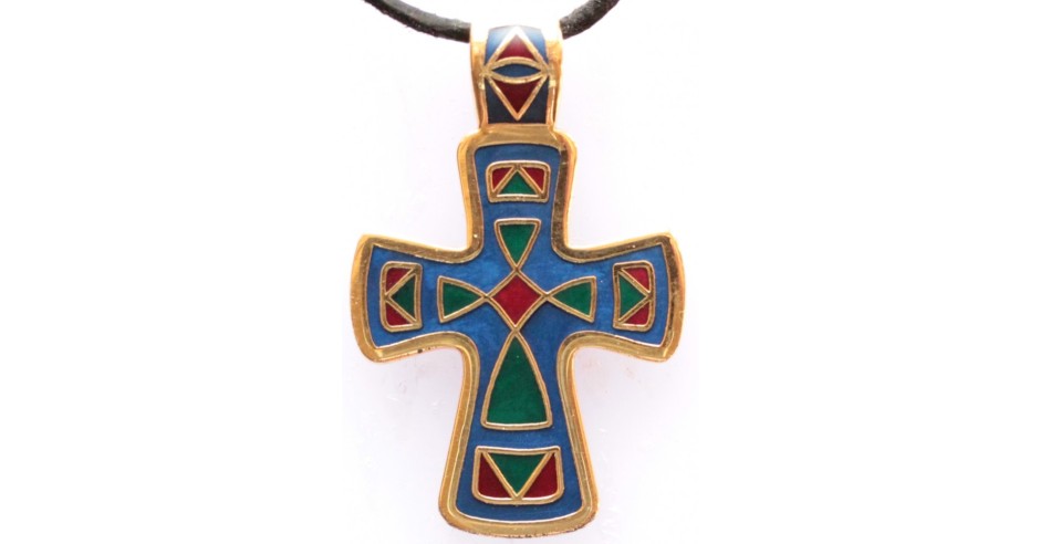 Cruce ortodoxa ruseasca, stil vechi, emailata, placata aur - deosebita ...