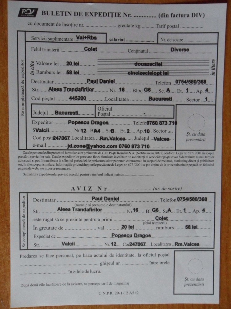 Aplicatie de completat formulare posta Buletin expeditie + Mandat ...