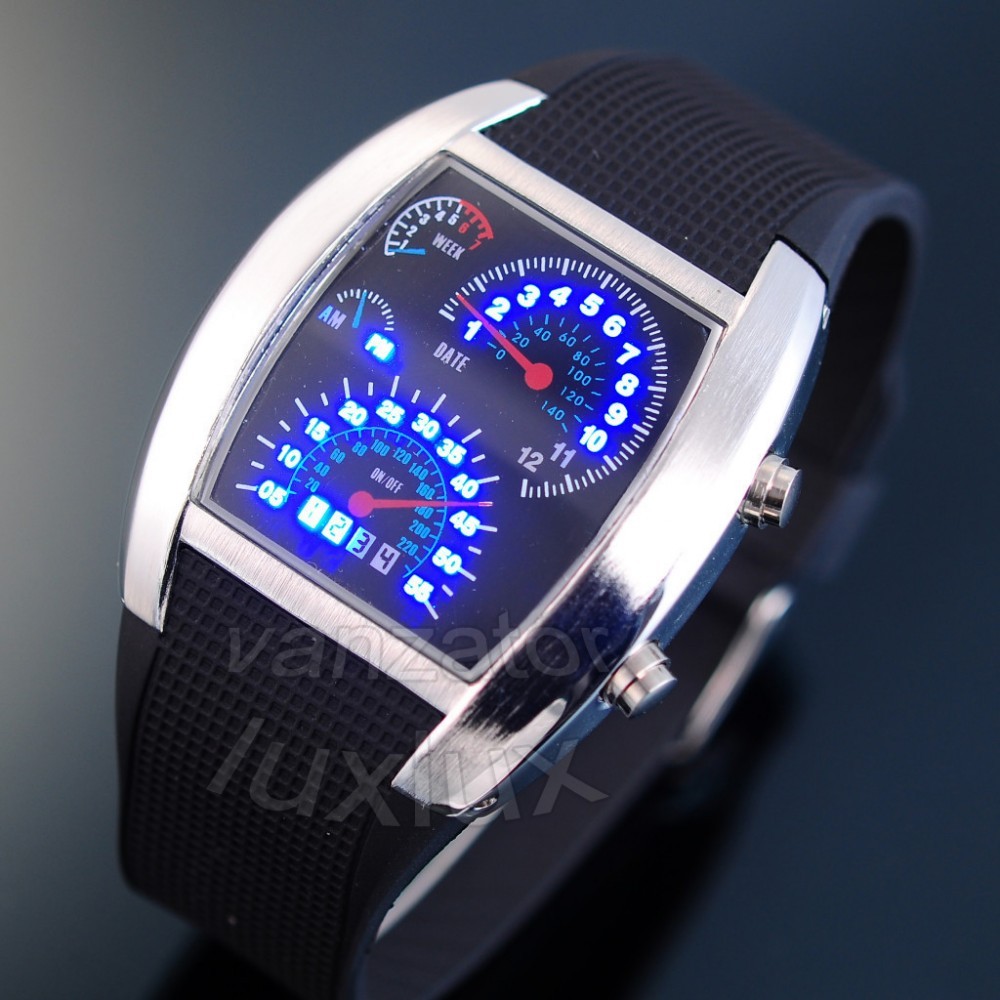 Super ceas de mana cu led-uri albastre- Racer, binar, design bord ...